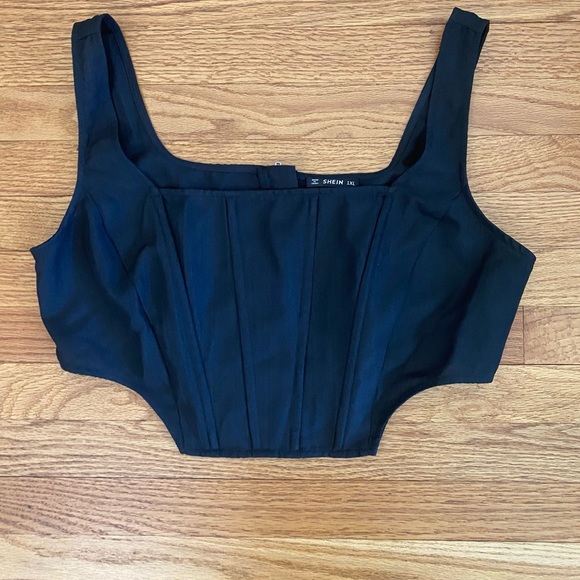 SHEIN | Tops | Shein Corset Crop Top Womens Xl 14 Black Zipper Fish ...
